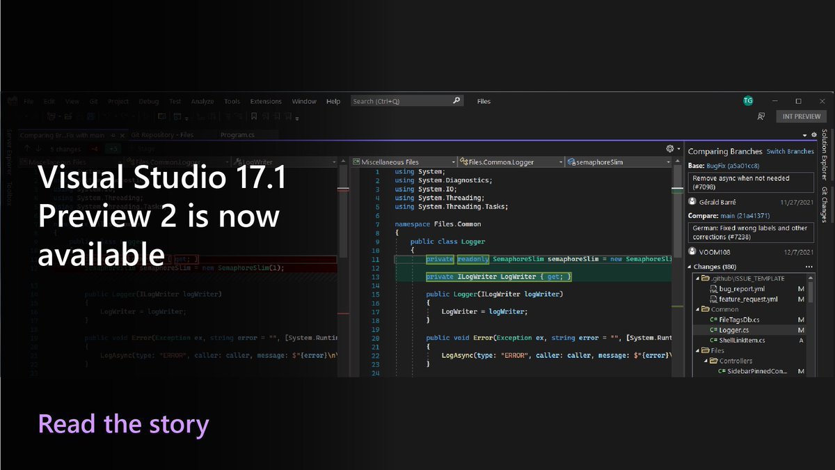 Visual Studio 17.1 Preview 2が登場、Gitのブランチを他のブランチと比較する機能、セーブ時にコードを自動的にクリーンナップする機能など追加 － Publickey